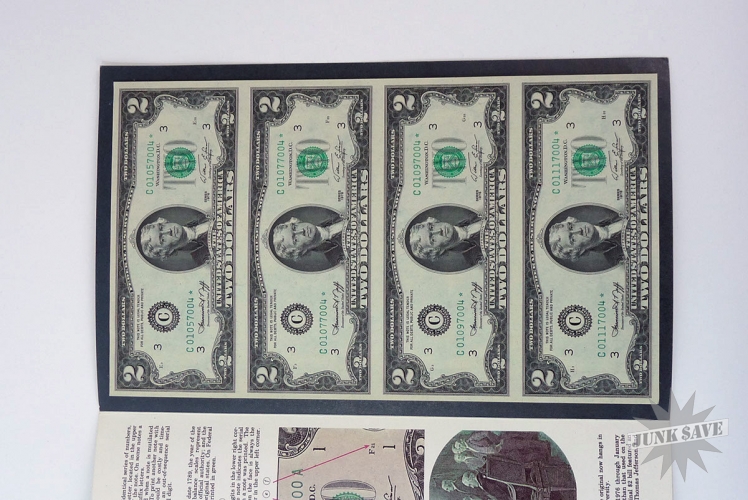 Uncut Sheet of Star Note 2 Dollar Bills from 1976 | JunkSave