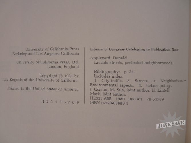 Livable Streets 1st Edition Hardcover Donald Appleyard | JunkSave